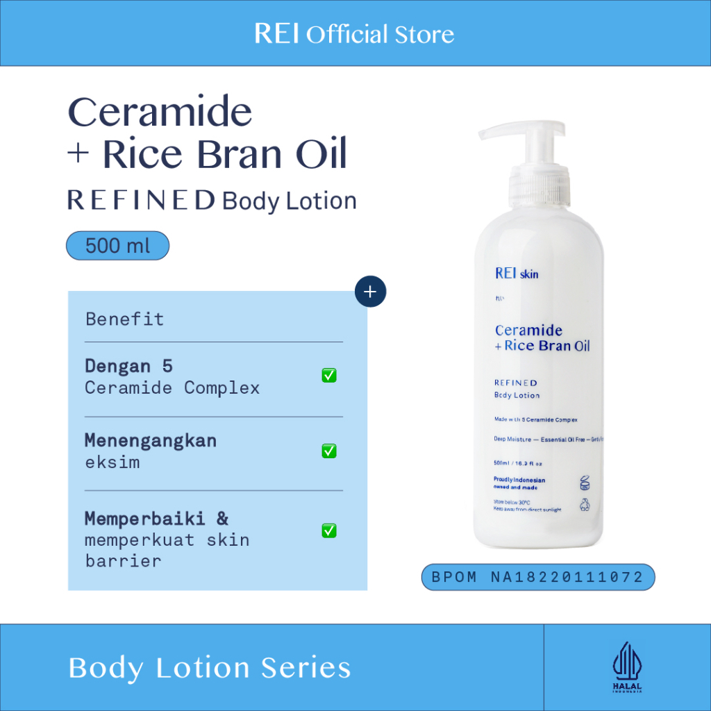 Jual 500 ml REI Skin Ceramide + Rice Bran Oil Refined Body Lotion ...