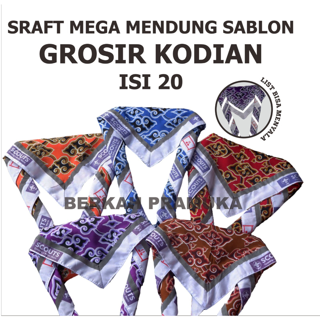 Jual SCARF PRAMUKA Batik Mega Mendung KODIAN 1KODI Sablon Scout isi 20 ...