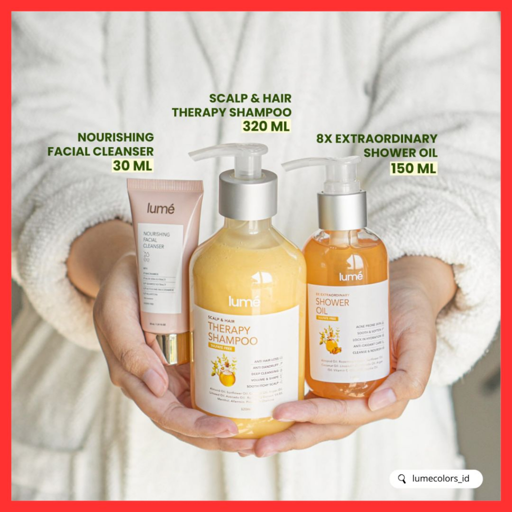 Jual LUME PAKET 3 IN 1 SHOWER OIL SHAMPOO FACIAL WASH SULFATE FREE BODY ...