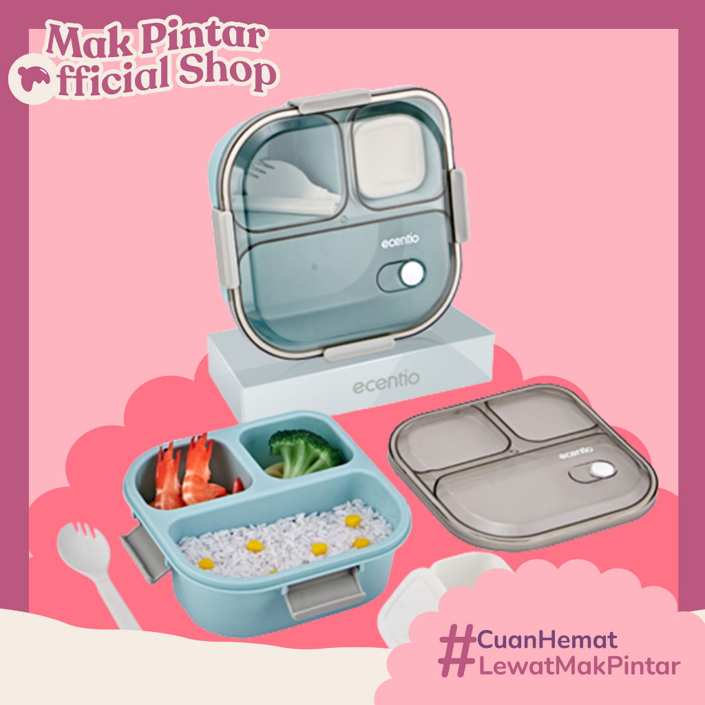 Jual Ecentio lunch box kotak bekal anti tumpah 3 grid 1100ml /850ml Kotak makan wadah bekal anti ...