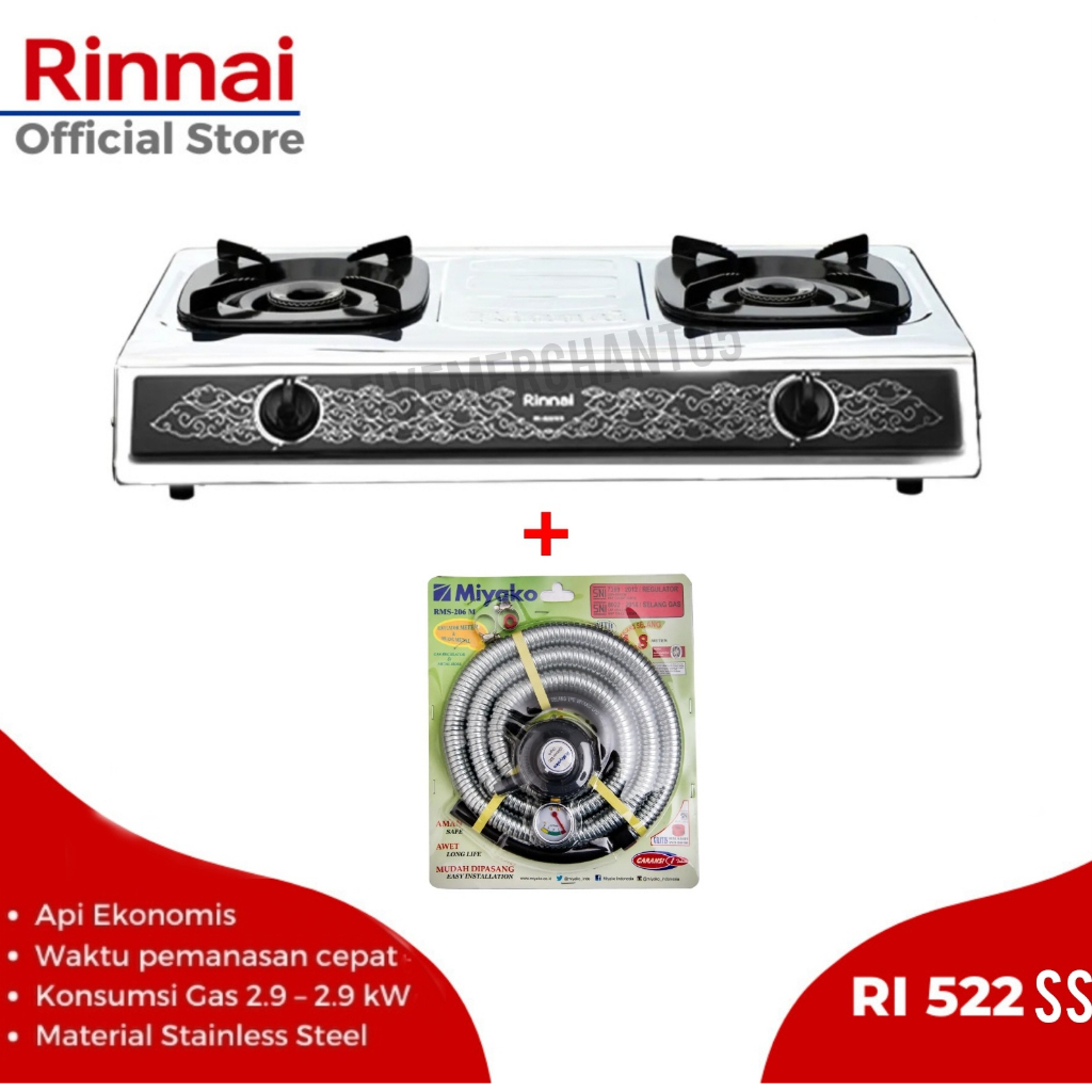 Jual Kompor Gas Rinnai RI 522SS 2 Tungku Stainless Steel RI 522 SS Gas ...