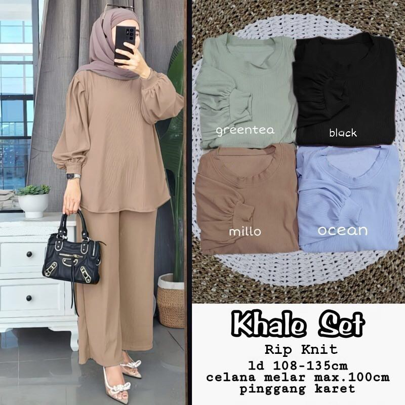Jual Khale Set 2in1 Bahan Rip Knite Setelan Wanita Kekinian One Set ...
