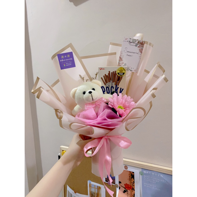 Jual [READY STOCK] Buket Bunga Single Pocky with teddy | [ bisa request ...