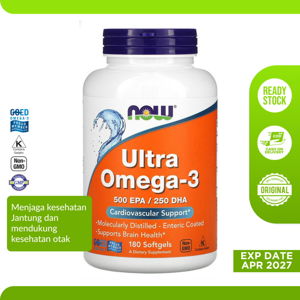 Jual Vitamin Suplemen Ultra Omega 3 500 EPA 250 DHA Now 180 Kapsul Softgels | Shopee Indonesia