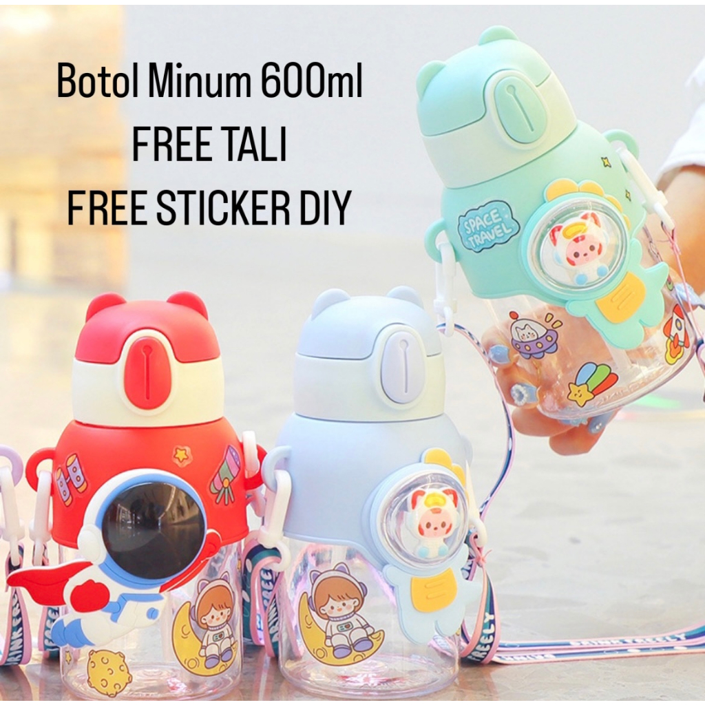 Jual Botol Minum Anak Motif Lucu Tali Sedotan FREE STICKER / Botol Minum Anak Stiker Lucu 600 ML ...
