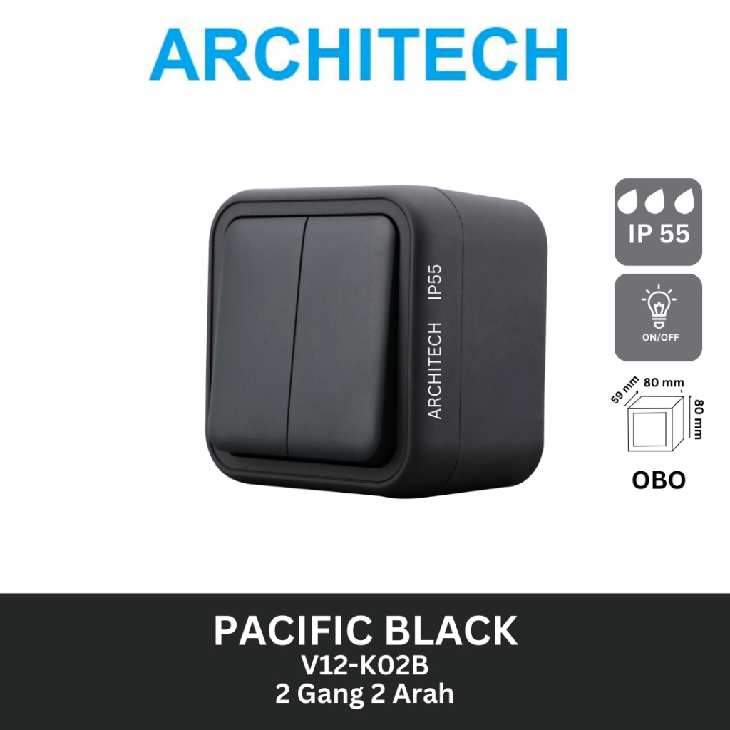 Jual ARCHITECH SAKLAR WARTERPROOF V12 BLACK SERIES STOP KONTAK OUTDOOR ...