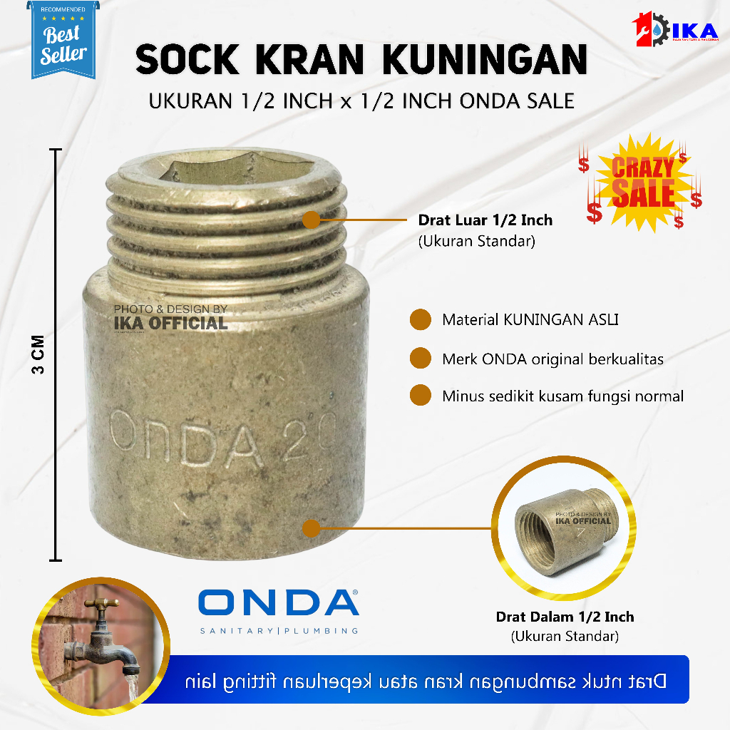 Jual Sok Kran Drat Luar Dalam 1/2 Inch Inci Panjang Pendek Kuningan ...