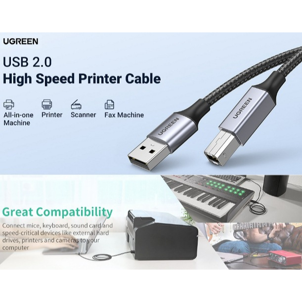 Jual Ugreen Nylon Braided Kabel USB A to USB B For Printer Scanner etc ...