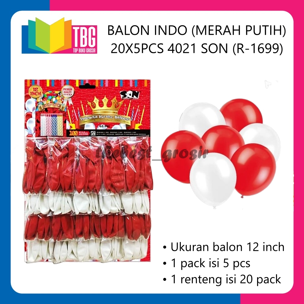 Jual 1 PACK (5 PCS) BALON INDO (MERAH PUTIH) 20X5PCS 4021 SON BALON ...