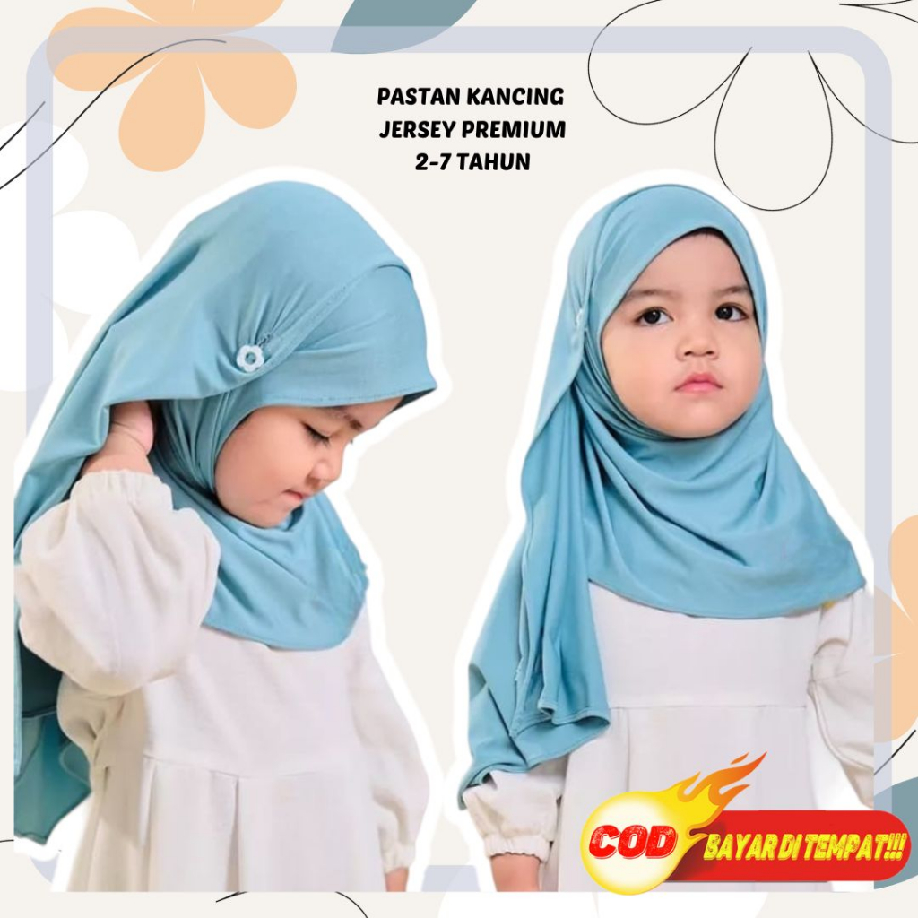 Jual Kerudung anak Pasmina Kancing Jersey premium Umur 2-7 tahun Jilbab ...