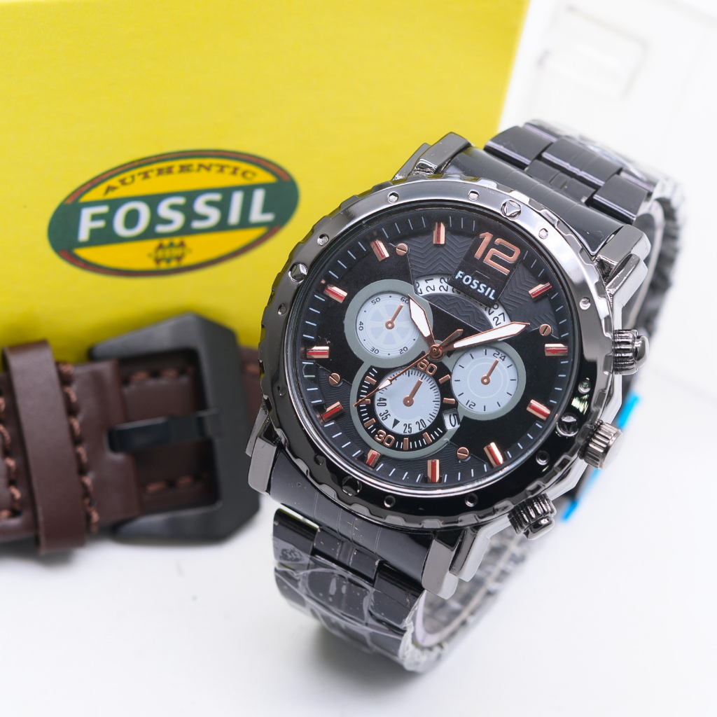 Jual Jam Tangan Pria FS-5995 Strap Rantai Plus Kulit Tanggal Aktif Free ...