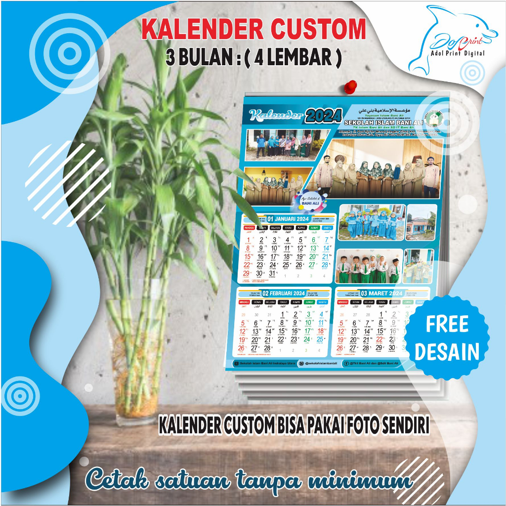 Jual Kalender Dinding ( 4 Lembar / 3 Bulanan ) Custom Desain | Shopee ...