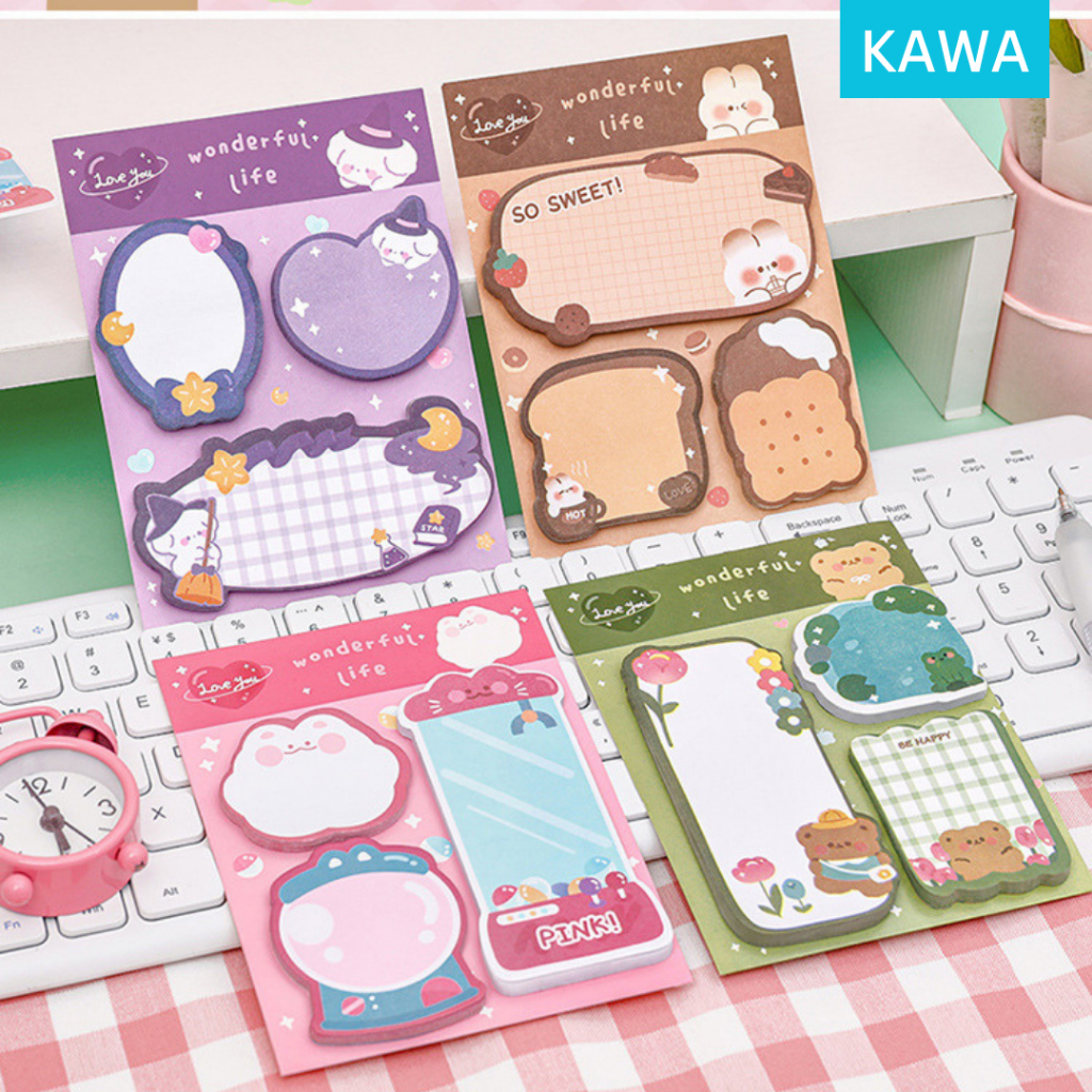 Jual KAWA Sticky Notes Set Bermotif isi 3 Karakter Berwarna Stick Note ...