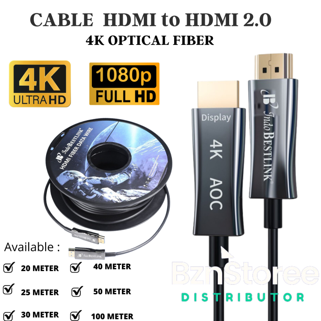 Jual Cable HDMI 2.0 Active Fiber optical 4K - Kabel hdmi 2.0 optic 30m ...