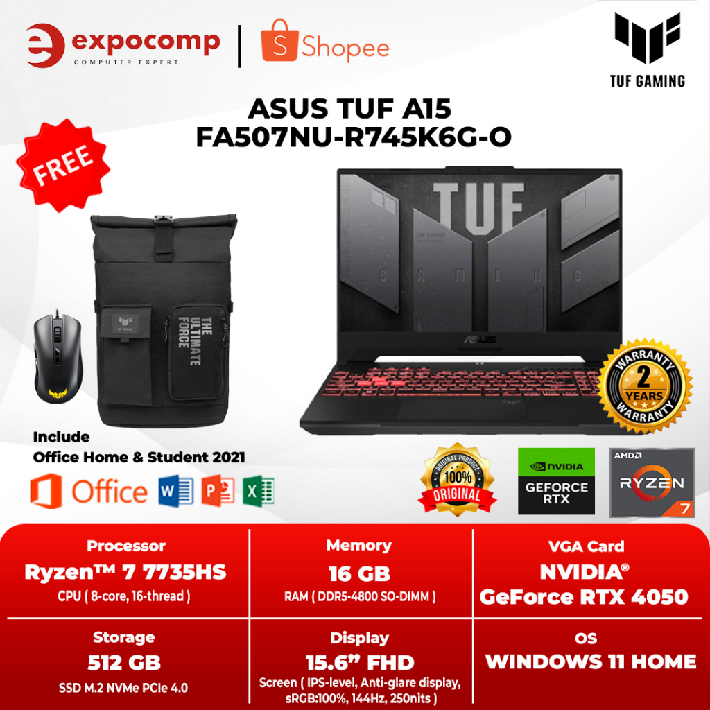 Jual ASUS TUF A15 FA507NU-R745K6G-O GREY AMD RYZEN 7-7735HS RTX4050 ...