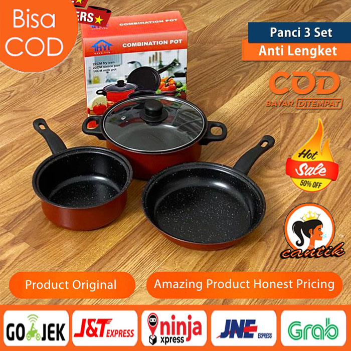 Jual HC Panci Set 3 IN 1 Anti Lengket Panci Isi 3 Tutup Kaca Panci Set ...