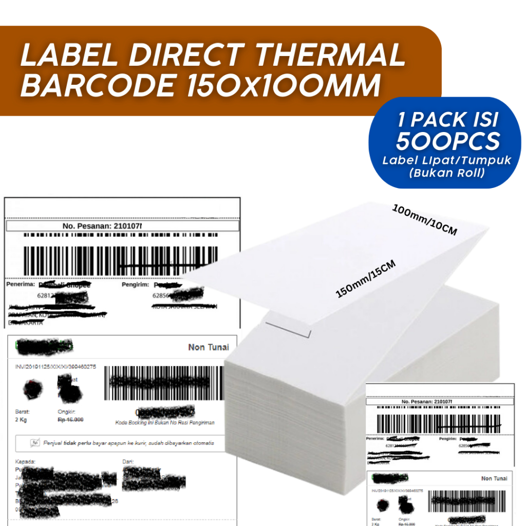 Jual Kertas Label Barcode Thermal 1 Kolom 100x150mm [500 PCS lipatKotak ...