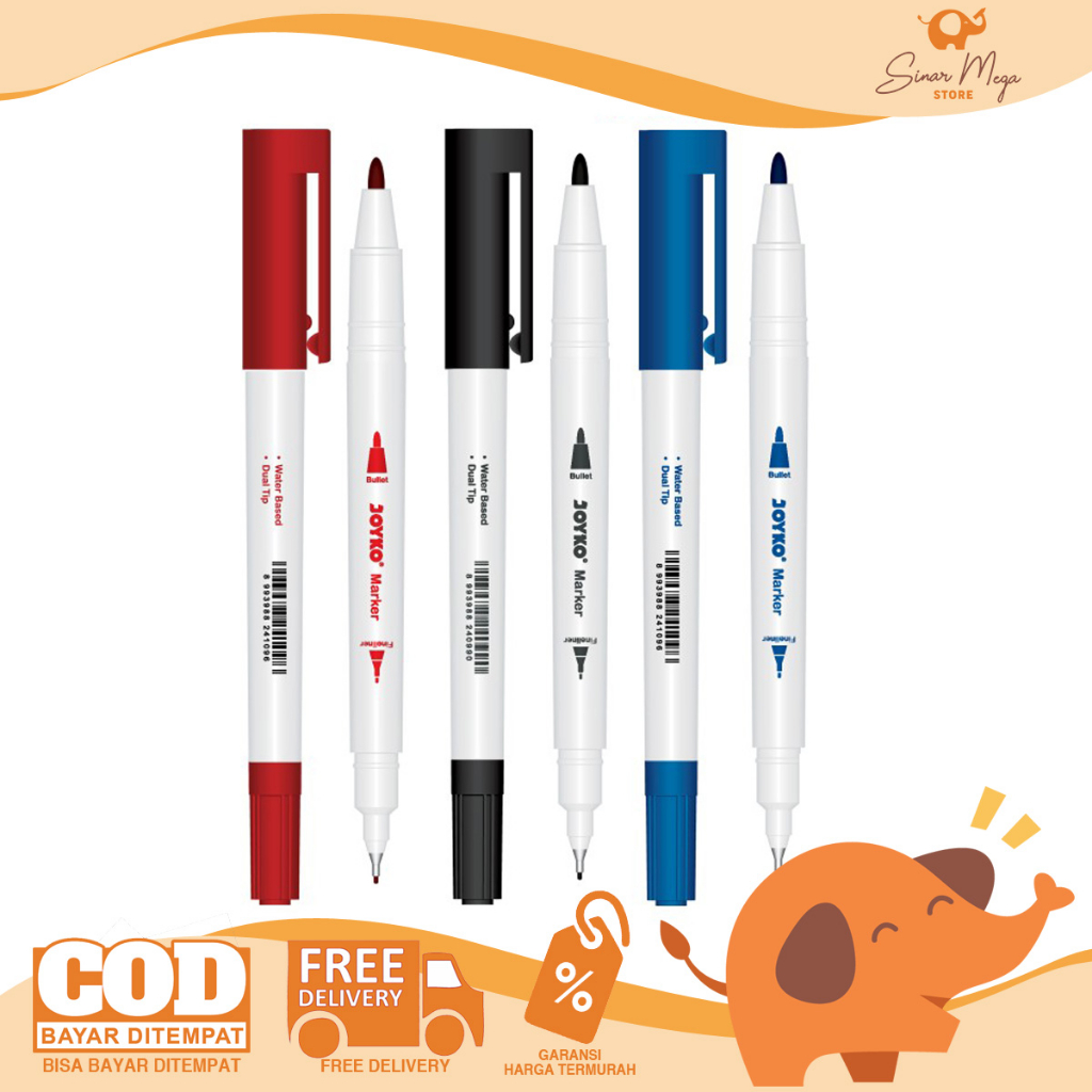 Jual Joyko Spidol Marker MK-64 / Spidol Dual Tip Color Marker Penanda ...