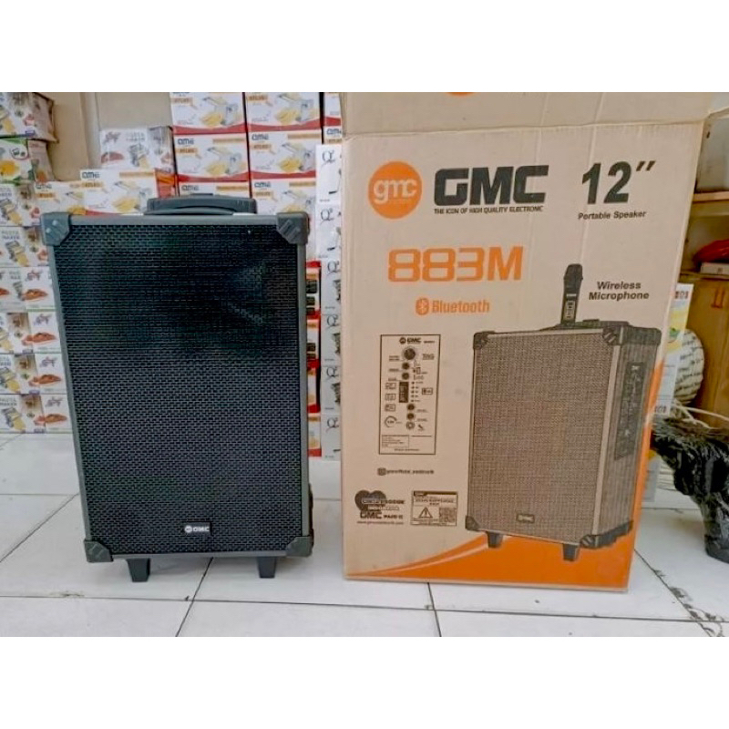 Jual Speaker aktif portable 12 inch GMC 883 M + mic wireless. ampli ...