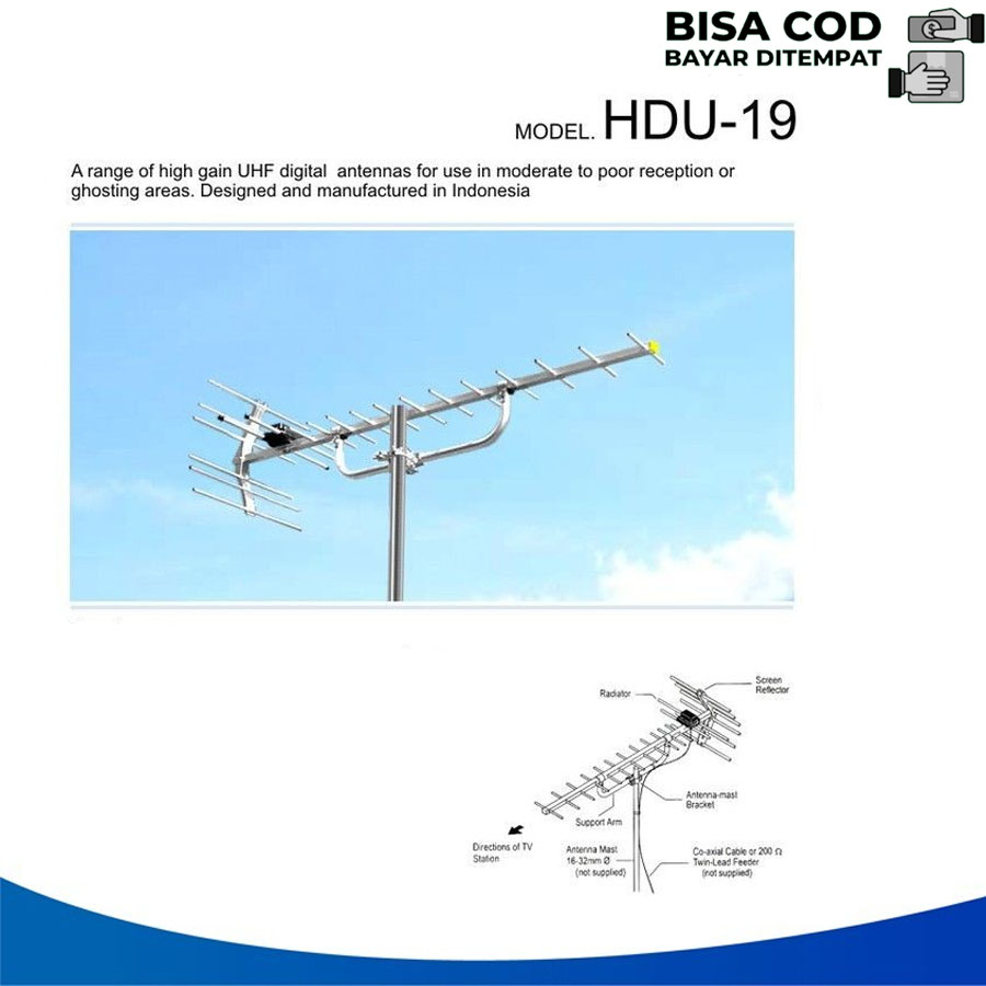 Jual Antena TV LUAR PF DIGITAL HD-U19 (model YAGI) JODOHNYA TV LED/LCD ...