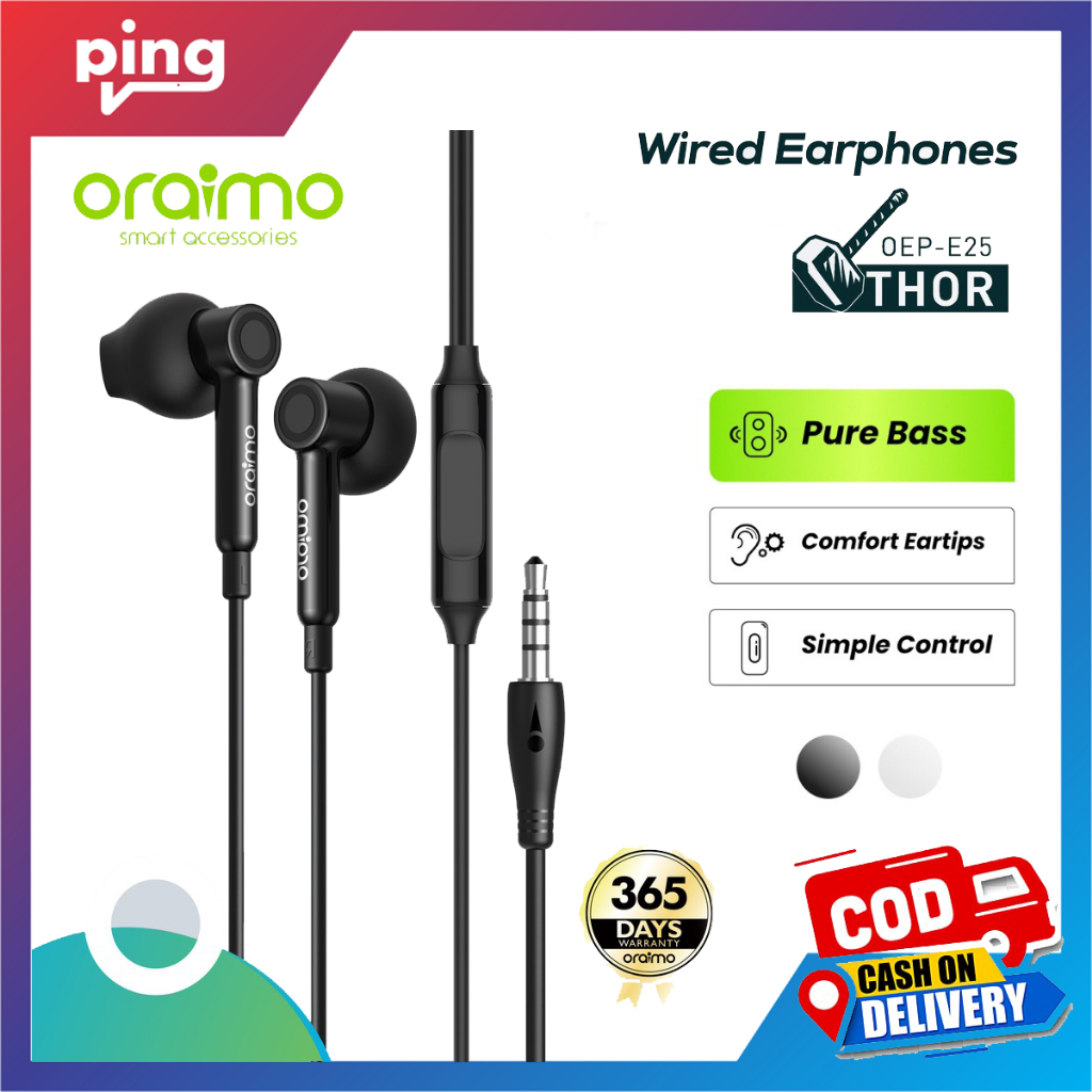 Jual Oraimo Wired Headset Thor HD Audio Half In-Ear Earphone With Mic 3 ...