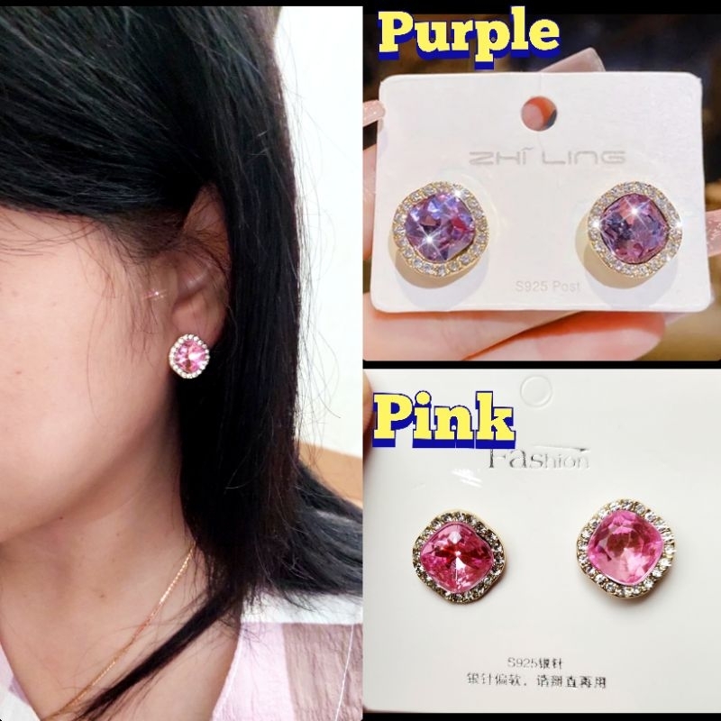 Jual Anting Batu Permata Pink Ungu / Anting Batu Permata Besar / Anting ...