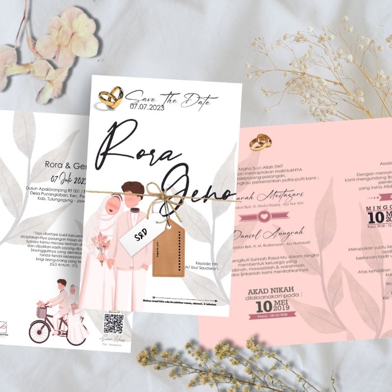 Jual undangan pernikahan simple rustic murah aestetic animasi pink lucu ...