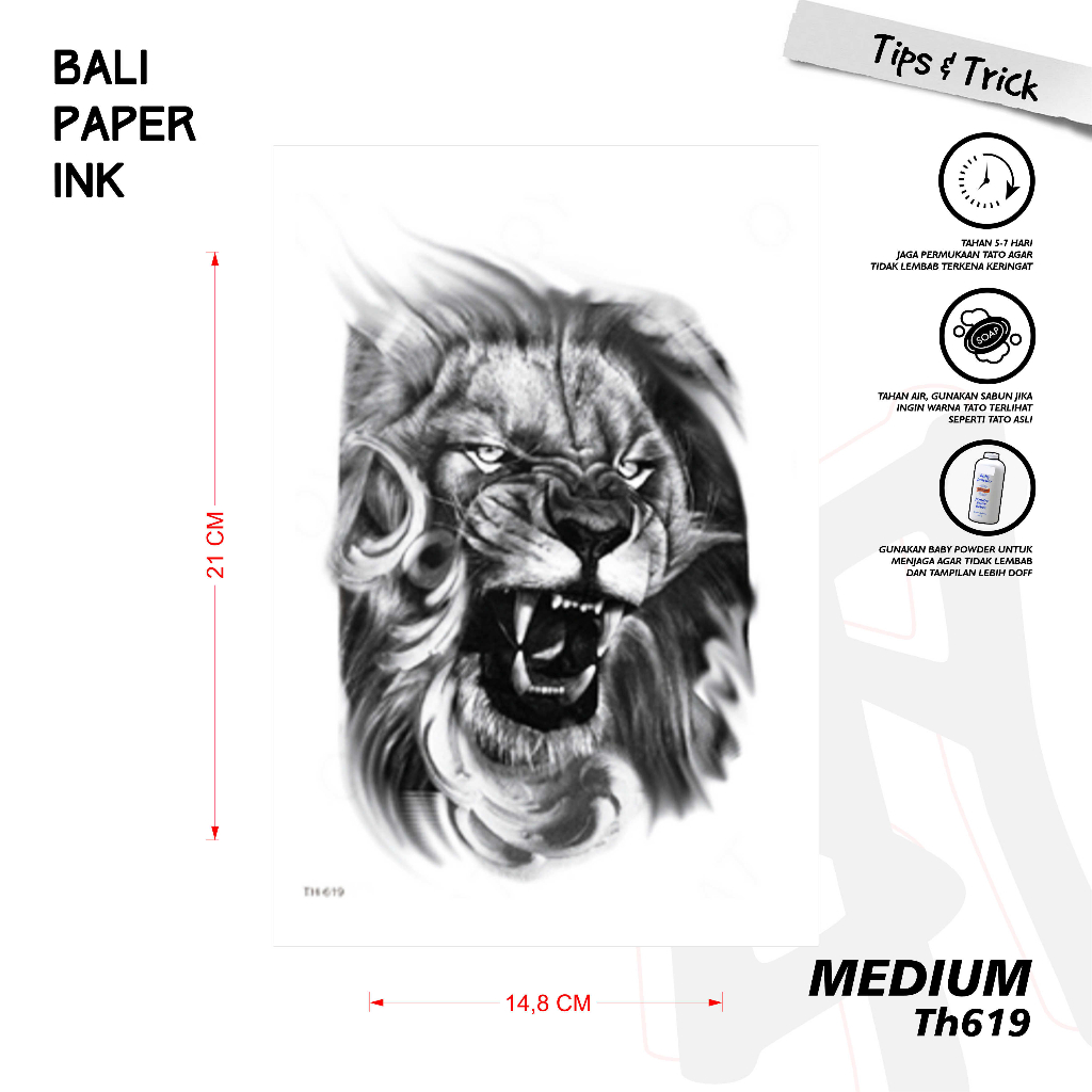 Jual Bali Paper Ink TH619 Lion Tatto Temporary Basic Tato Temporer ...
