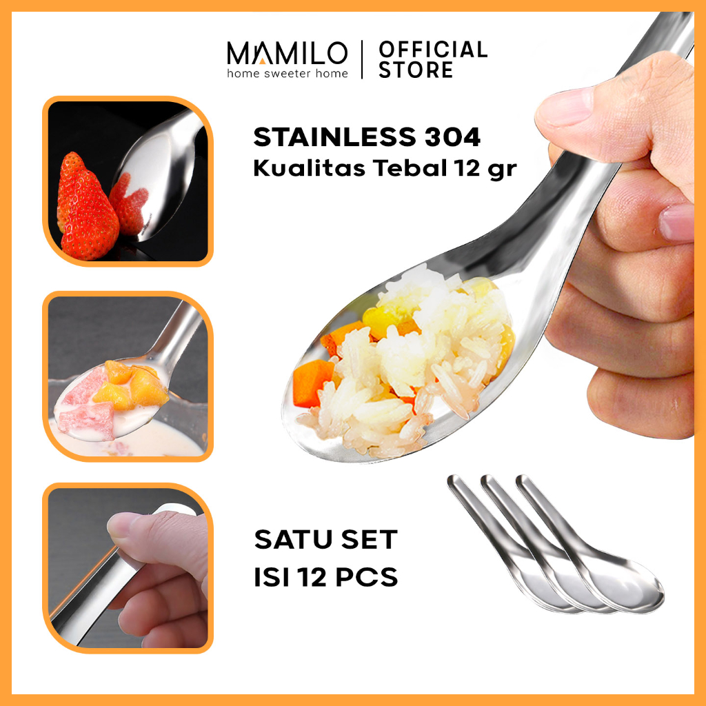 Jual MAMILO Sendok Bebek Stainless Steel 304 Isi 12 Pcs | Shopee Indonesia