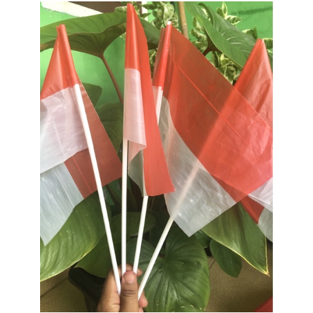 Jual (clarabmini) BENDERA PLASTIK PLUS STIK / (ISI 10) Bendera Merah ...