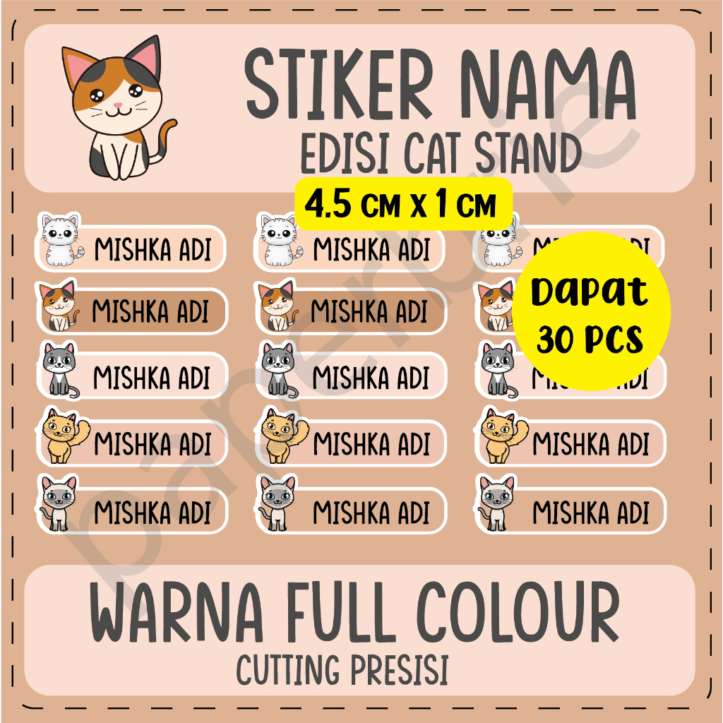 Jual Stiker label nama CAT STAND anak Sticker buku anak sticker pensil ...