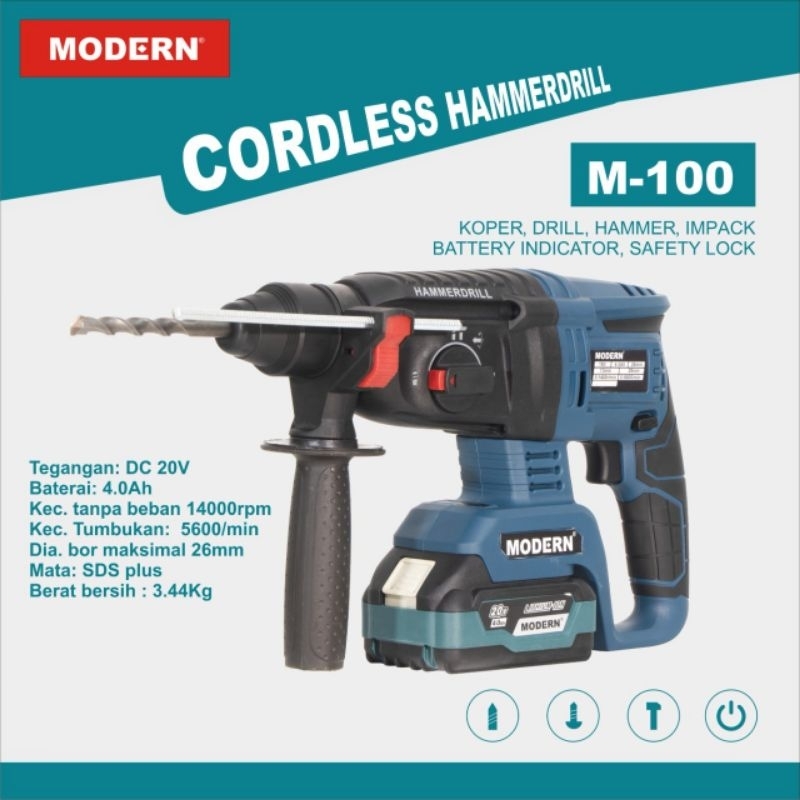 Jual Mesin Bor Bobok Tembok Beton BATERAI 20V M100 MODERN / CORDLESS ...