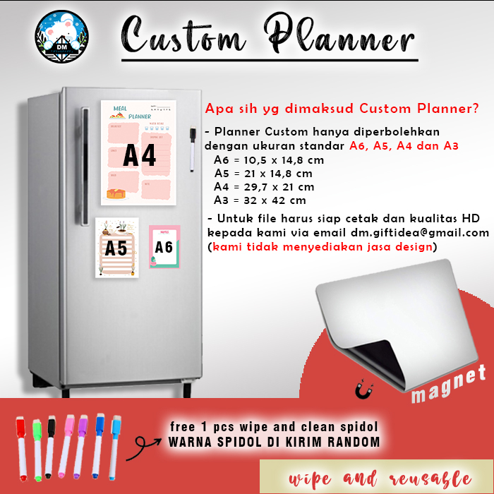 Jual Custom Planner Magnetic A6 A5 A4 Papan Jadwal Magnet Kulkas Weekly ...