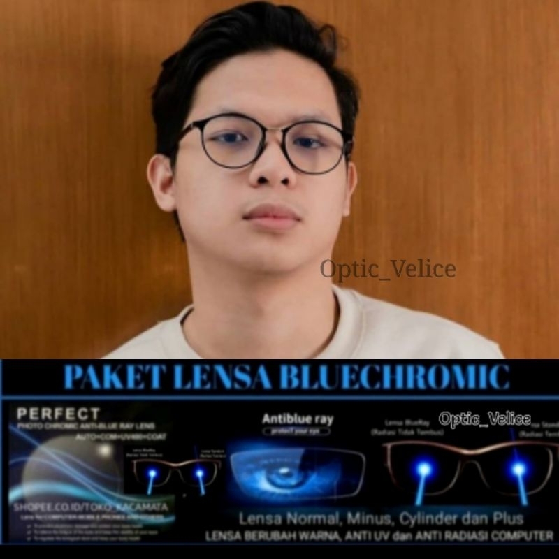 Jual COD kacamata cowok/cewek(muka kecil)Lns Antiradiasi BLUE_CROMIC ...