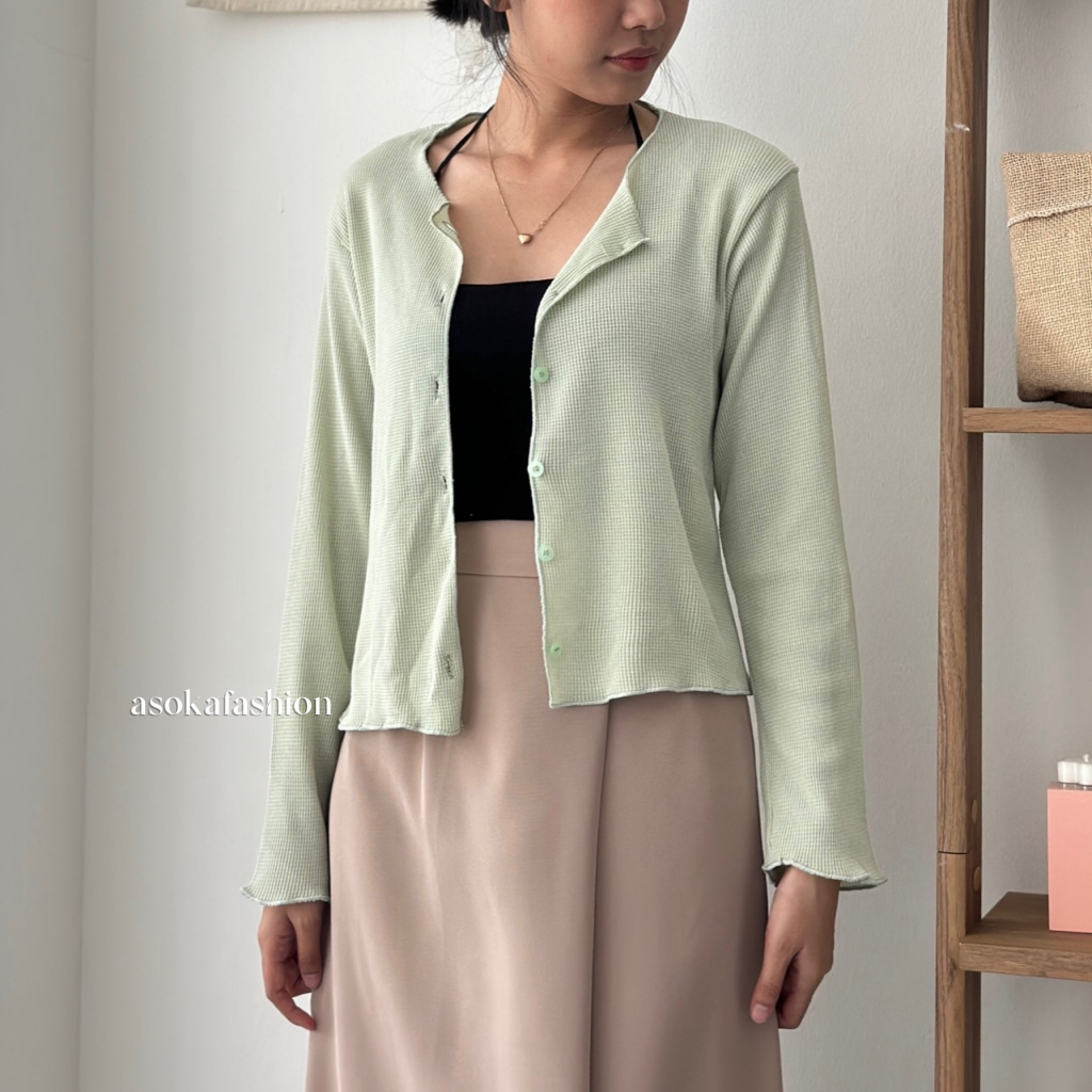 Jual ASOKA Rue Cardigan 2191 - Outer Longsleeve Crop Top - Atasan Wanita Korean Cardi Waffle ...