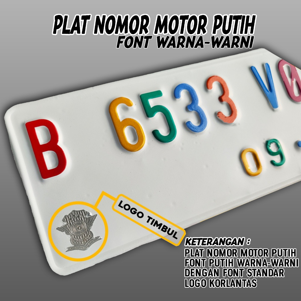 Jual Plat Nomor Motor Variasi Angka Font Warna Warni Plat Motor Putih ...