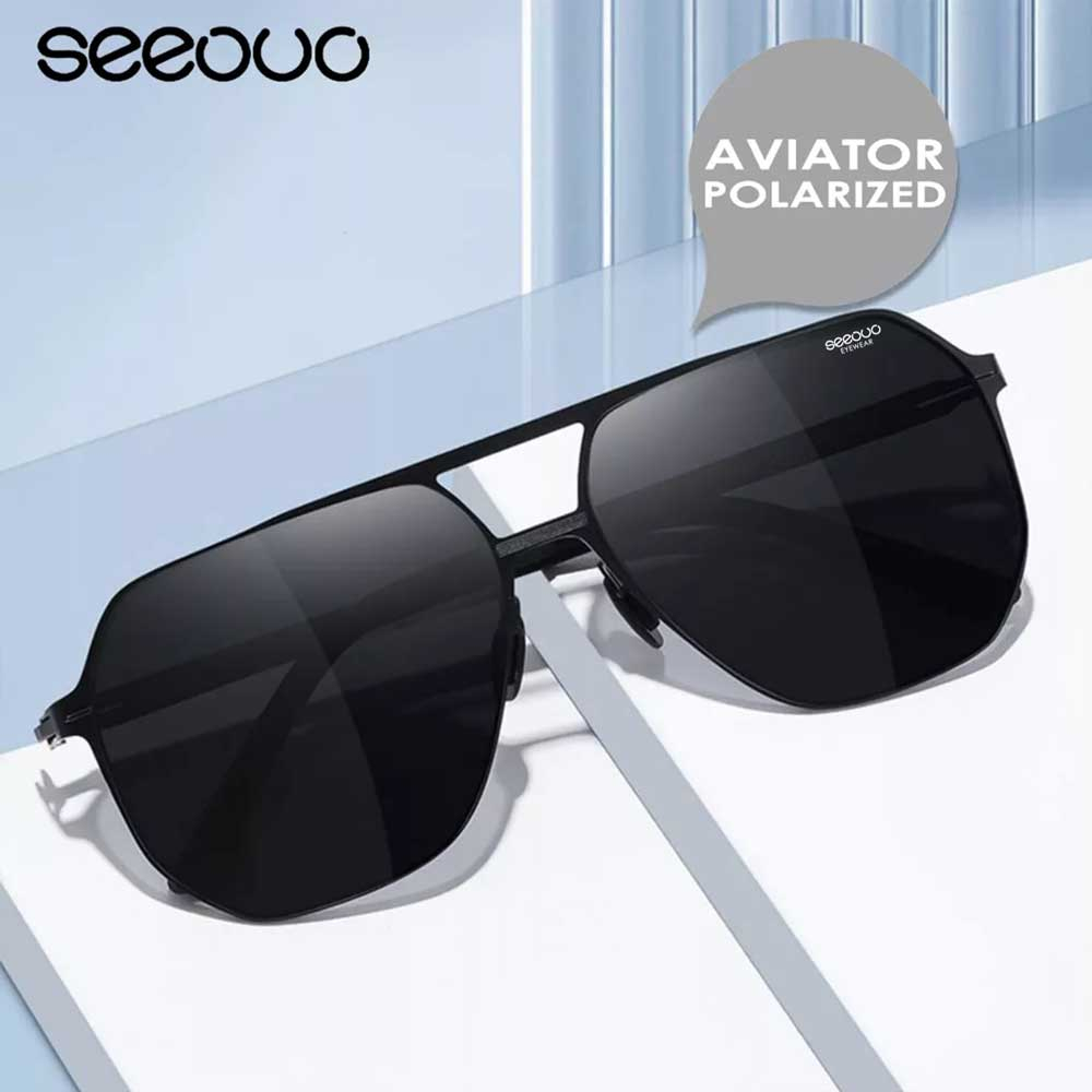 Jual Seeouo - Kacamata Hitam Polarized Bentuk Aviator Bahan Metal Sunglasses Anti UV Anti Silau ...