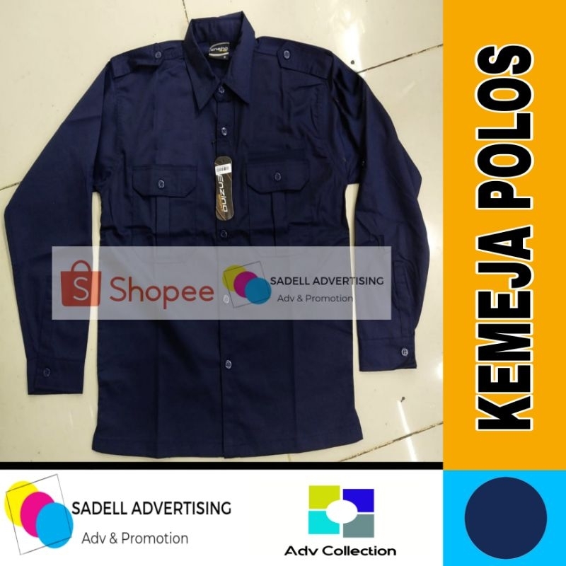 Jual Kemeja Polos Seragam Polos Navy PDH Lengan Panjang Pria Kantung 2 ...