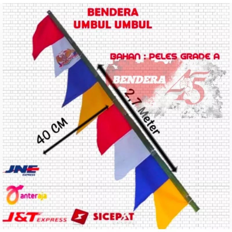 Jual BENDERA MERAH PUTIH UMBUL UMBUL warna 8 gergaji sablon garuda Bendera agustusan bedera ...
