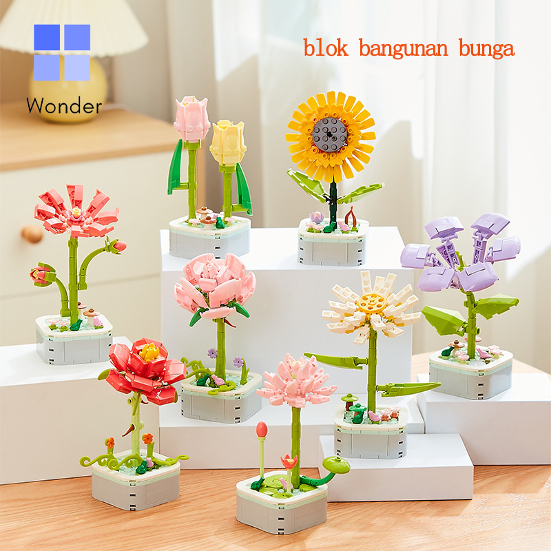 Jual Romantis Buket Tulip Biru Tanaman Pot Blok Bangunan Dekorasi Rumah ...