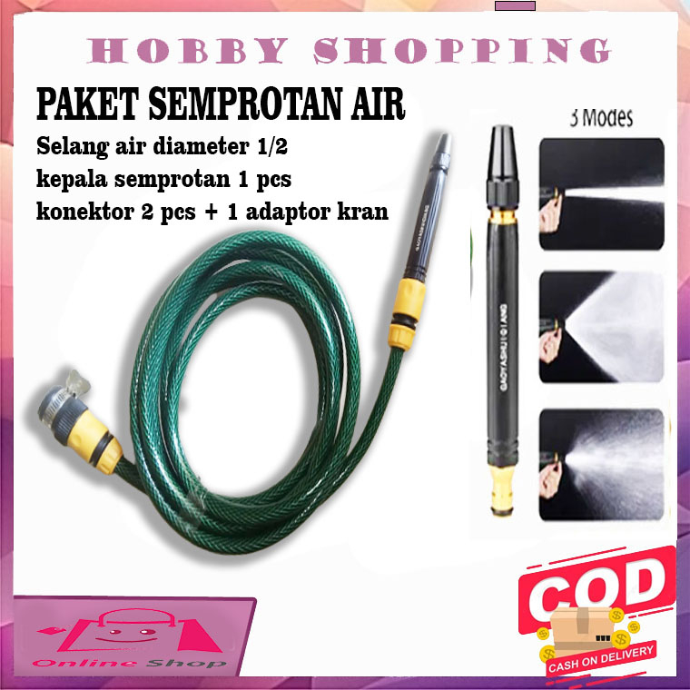 Jual Paket semprotan cuci motor / selang benang hijau diameter 1/2 Inch ...