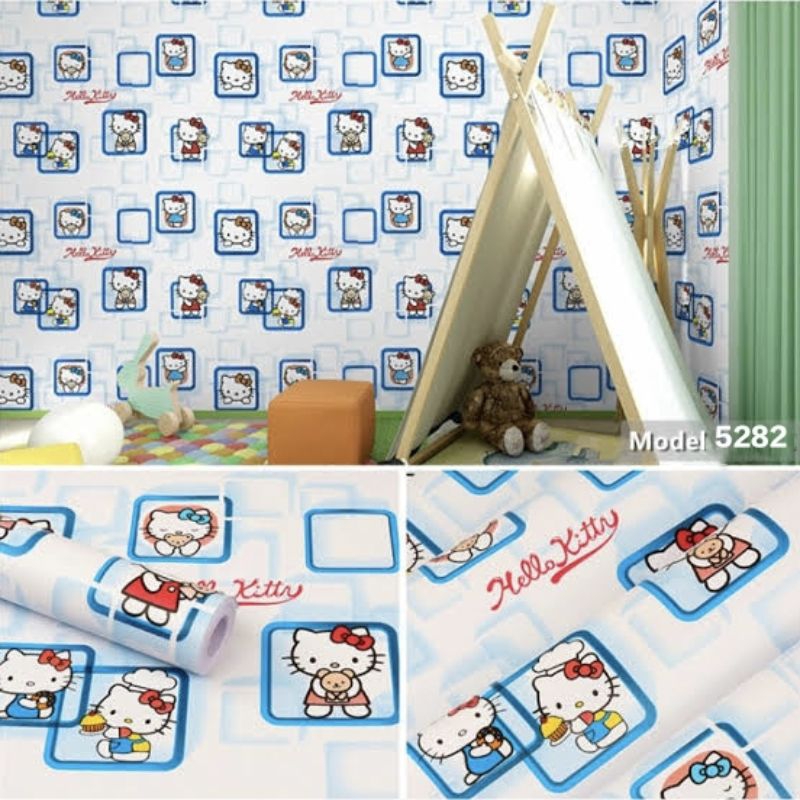 Jual Wallpaper Dinding Hello Kitty Biru Ukuran 45 Cm x 10 Meter Wallpaper Dinding Wallpaper 3D ...