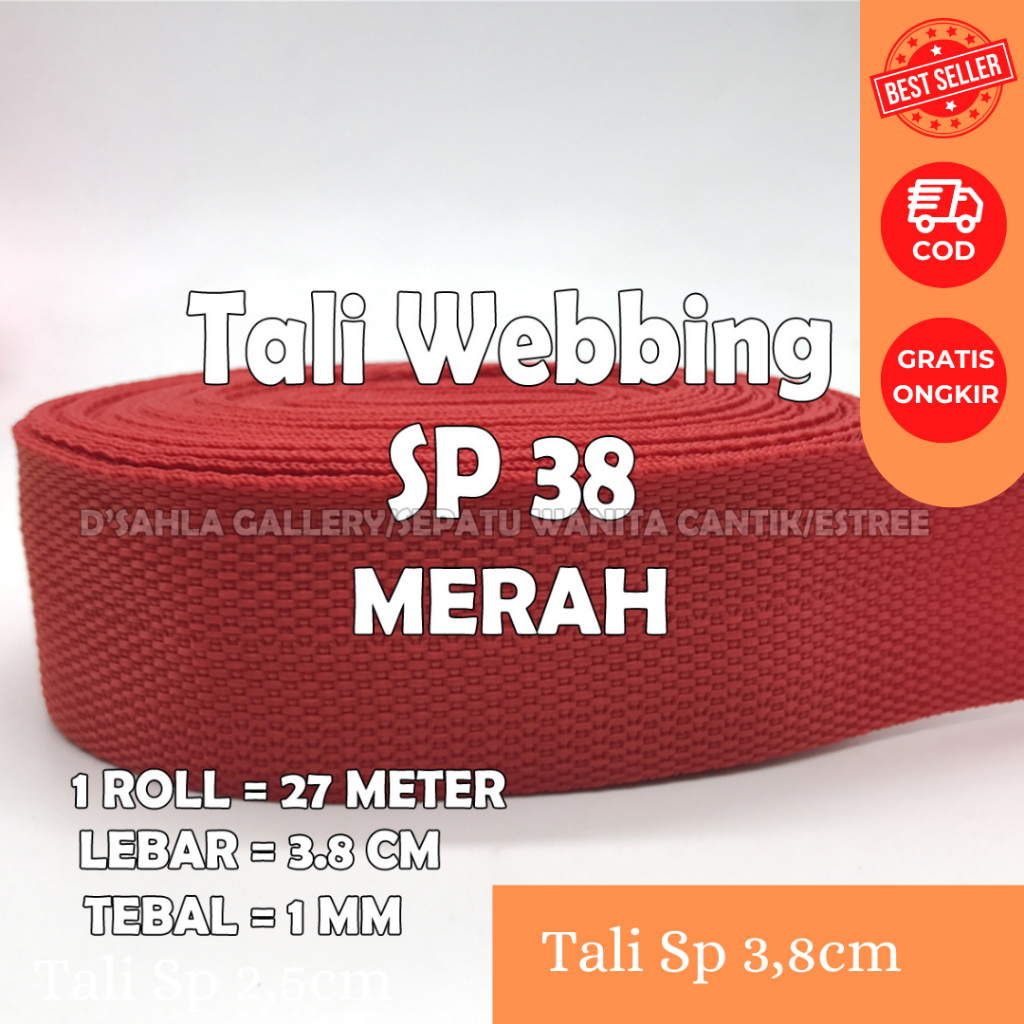 Jual Tali Webbing Sling Strap Lebar 3.8 cm Tebal 1mm untuk Tali Tas ...