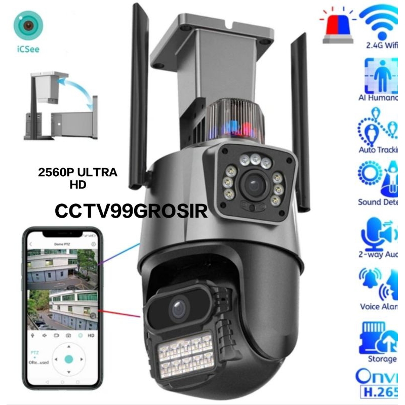 Jual ICSEE 8MP 4K PTZ WiFi IPCamera Dual Lens Dual Screen Outdoor | Shopee Indonesia