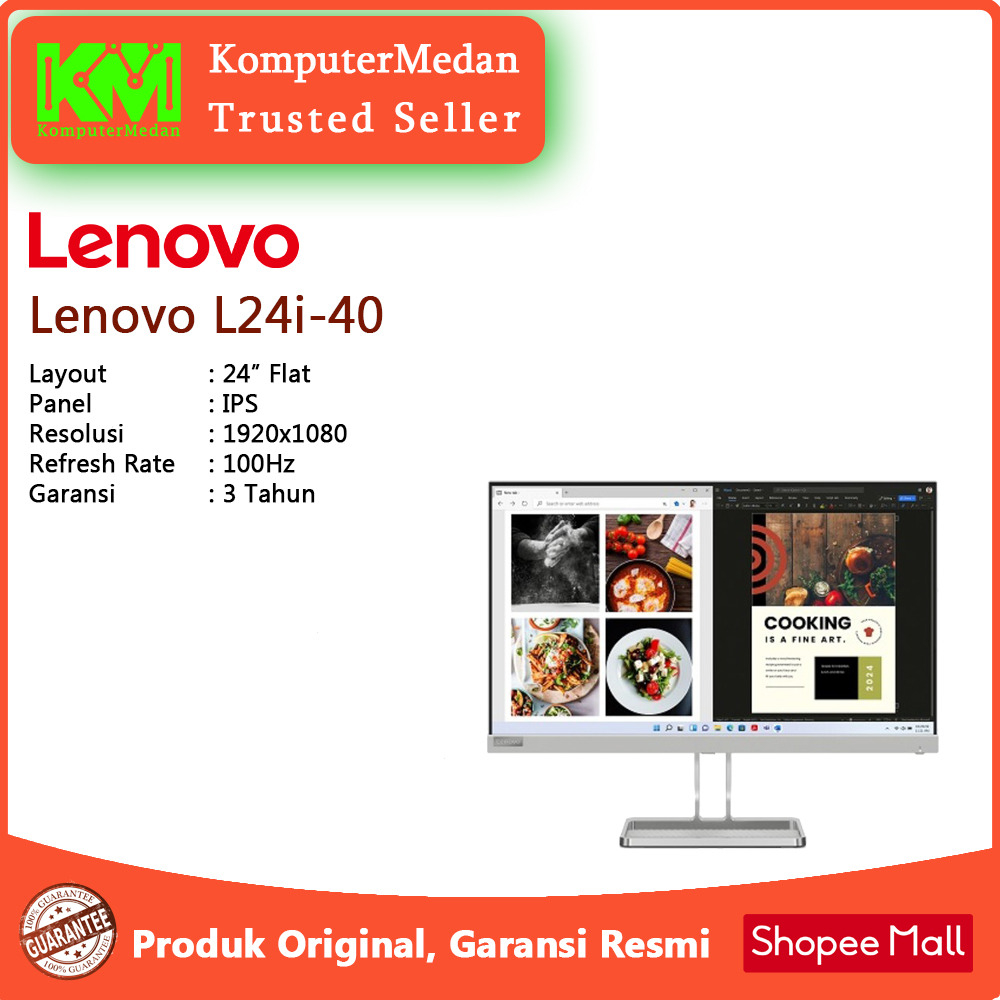 Jual LED MONITOR LENOVO L24i-40 (24"/SILVER/FHD/IPS/100Hz/4ms/HDMI/VGA ...