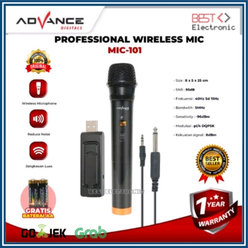 Jual Advance Microphone Mic Single Wireless + Receiver Mic 101 | Shopee ...