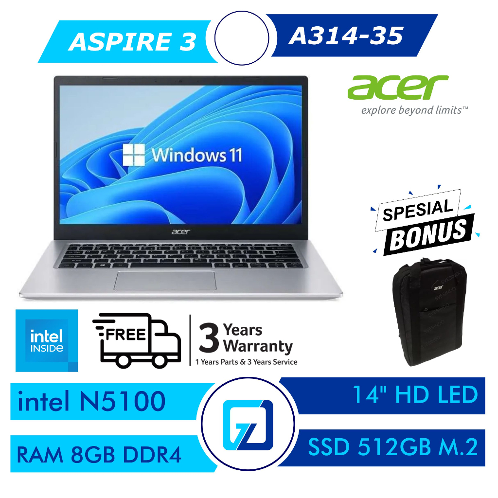 Jual Acer Aspire 3 A314 35 C701 Intel N5100 8GB 512GB SSD 14"FHD WIN11 ...