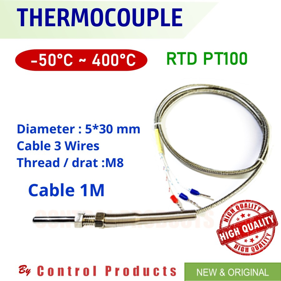 Jual Sensor suhu Thermocouple RTD PT100 Kabel 1M Drat M8 Uk.5x30mm 3 wires | Shopee Indonesia