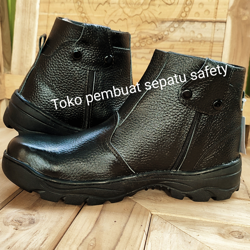 Jual sepatu safty resleting kulit sapi asli ujung besi keselamatan ...