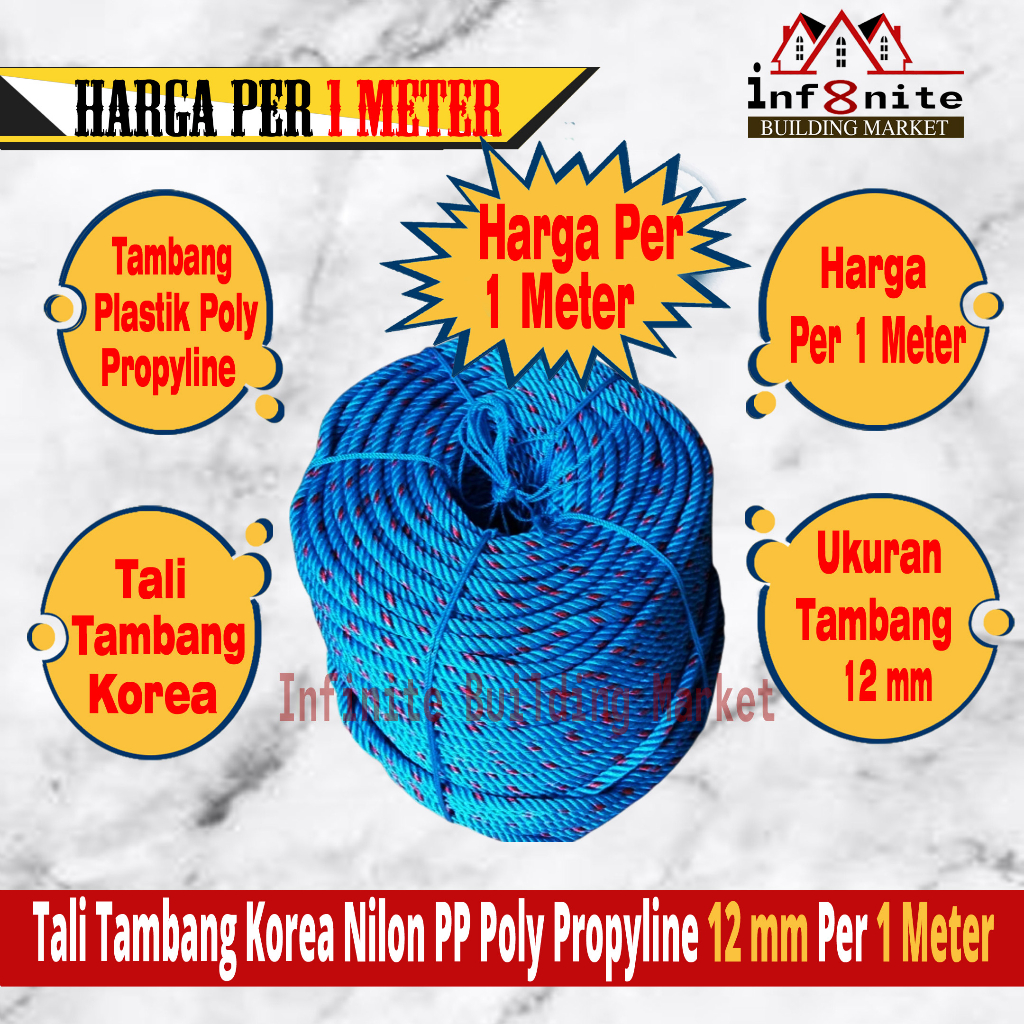 Jual Tali Tambang Plastik Nylon Korea 12mm Per 1 Meter Nilon Poly ...